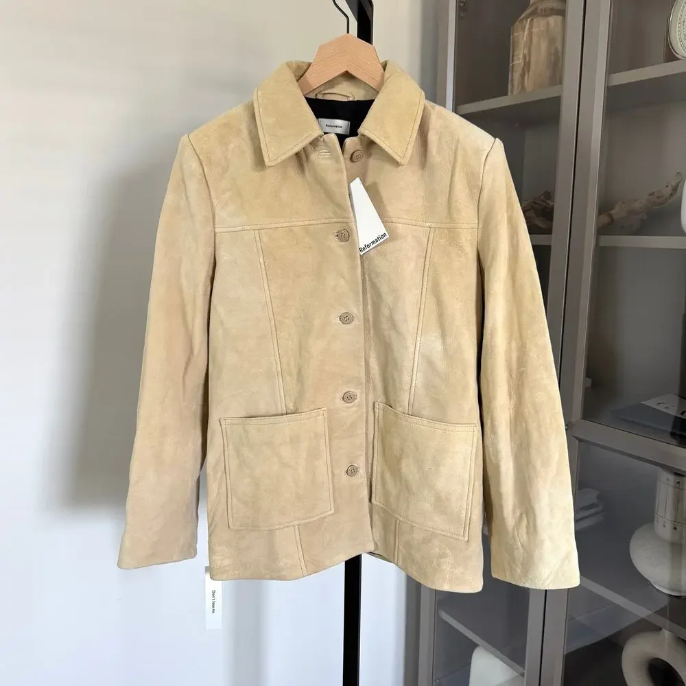 Reformation | Jackets & Coats | Reformation Veda Lincoln Suede Oat Tan ...